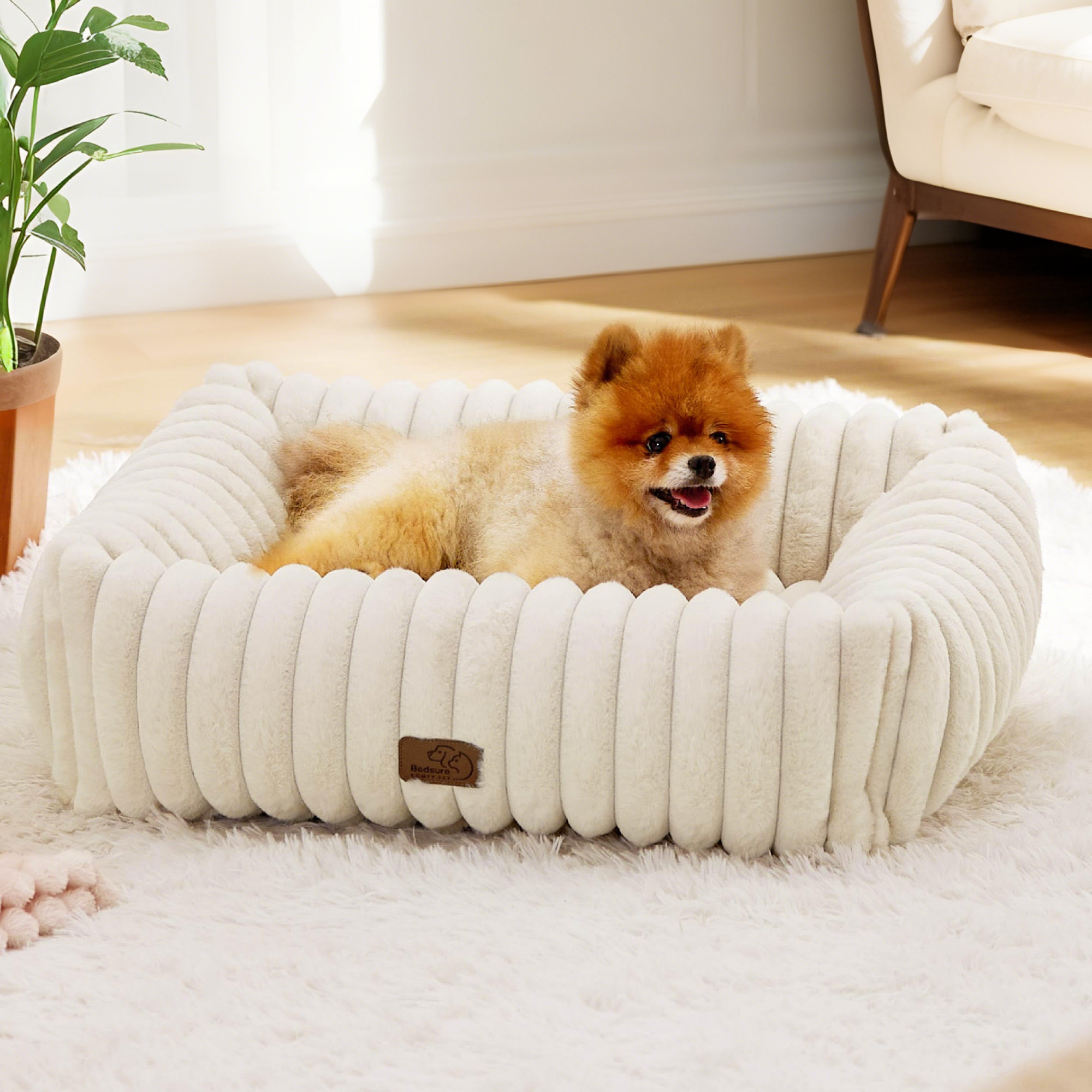 Home Orthopedic Corduroy Dog Bed – Plush Faux Rabbit Fur Pet Bed With Removable Cover & Raised ...